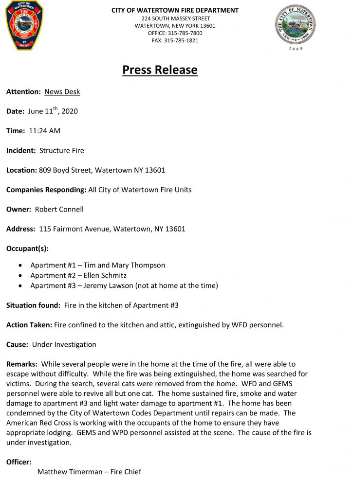 Video: Structure fire at 809 Boyd Street in Watertown | Newzjunky