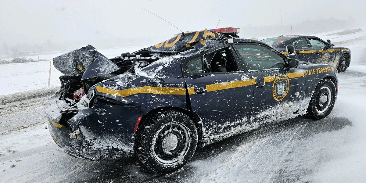 State police patrol car struck by tractor-trailer on I-81 in Orleans ...